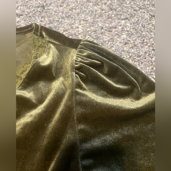 Tops | Whimsigoth Green Velvet Lace Puff Sleeve Top | Poshmark